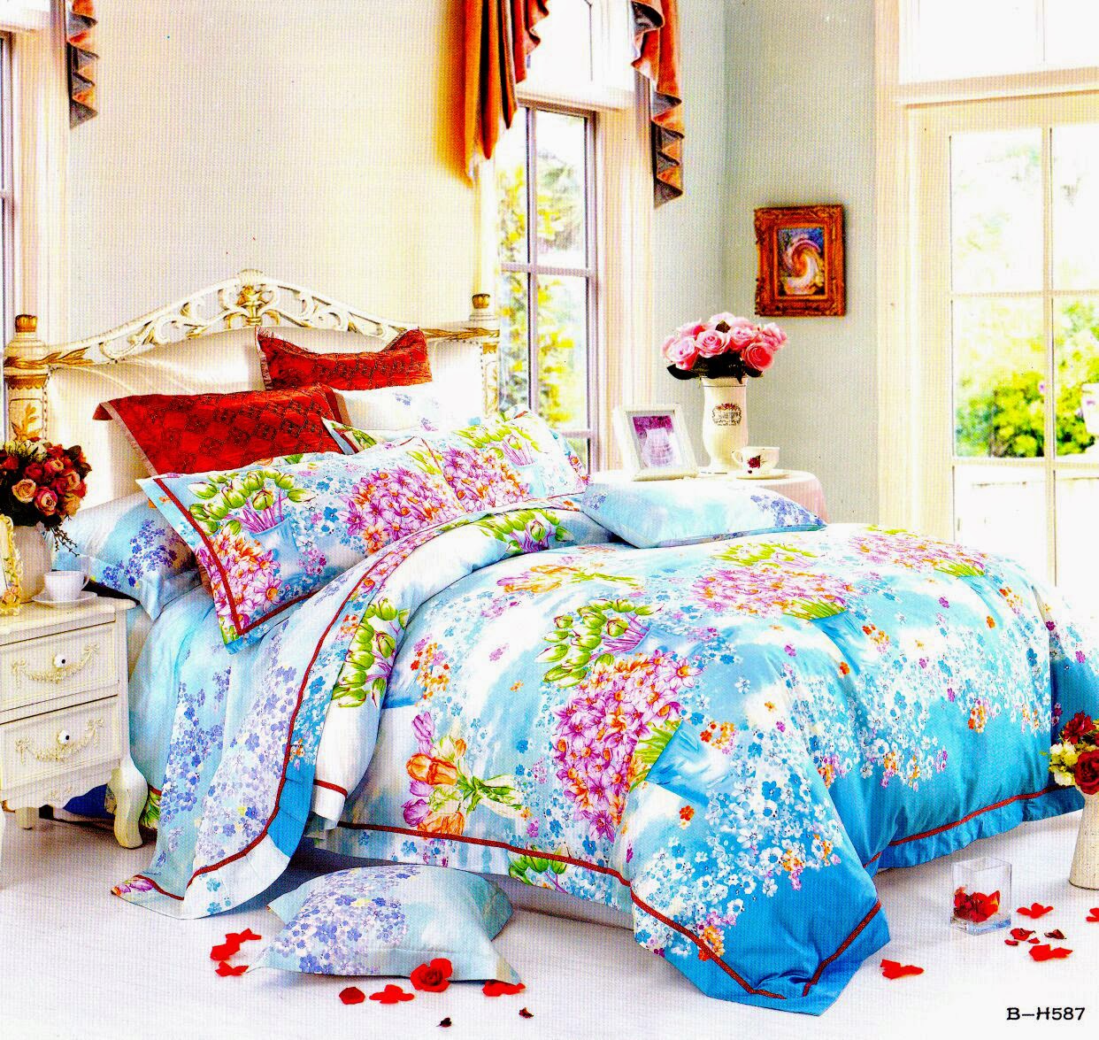 Sprei Jepang Motif Bunga Biru - Sprei on line - Bed Cover - Sprei Katun ...