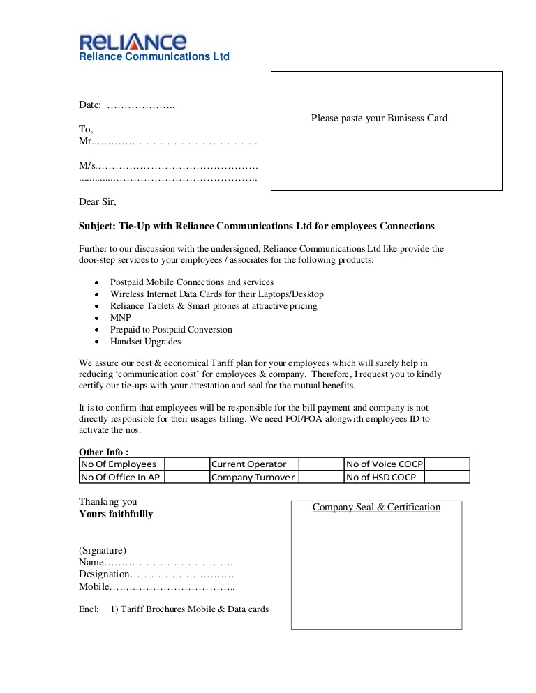 Business Tie Up Letter Format - Birthday Letter