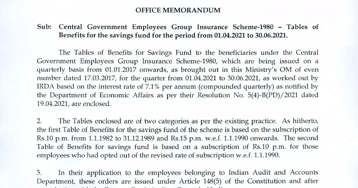 Central Government Employees Group Insurance Scheme 1980 Tables of ...