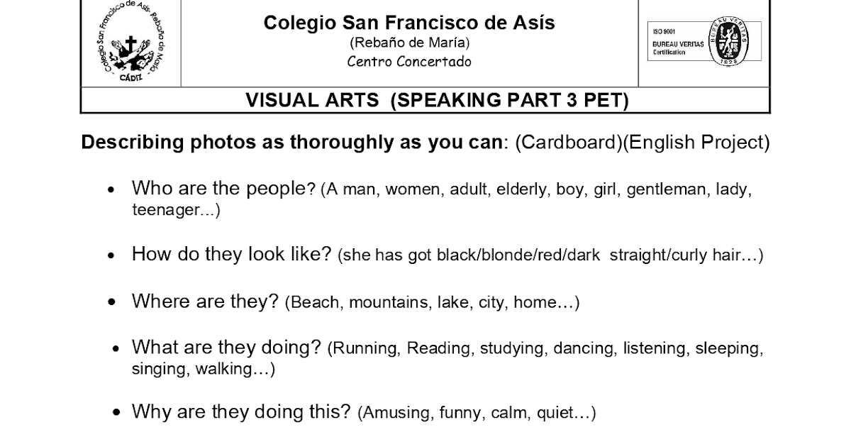 English blog of San Francisco de Asís school: Visual Arts (Speaking part 3 PET)