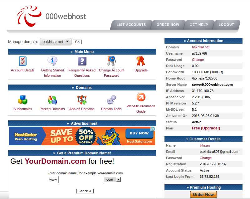 Hosting menggunakan 000webhost