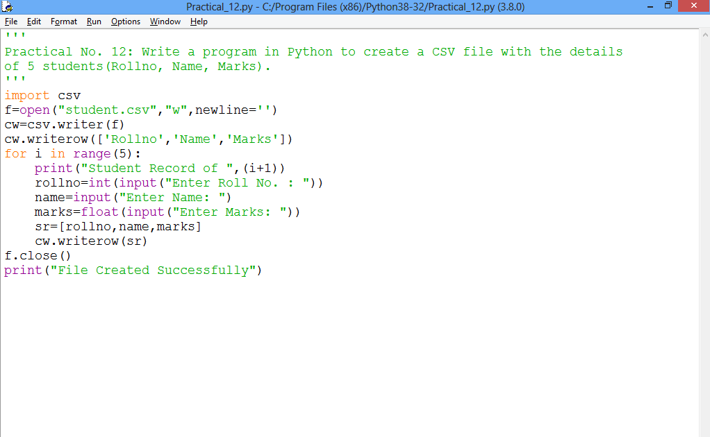 Tgtpgtcs Practical No 12 Write A Program In Python To Create A Csv File With The Details