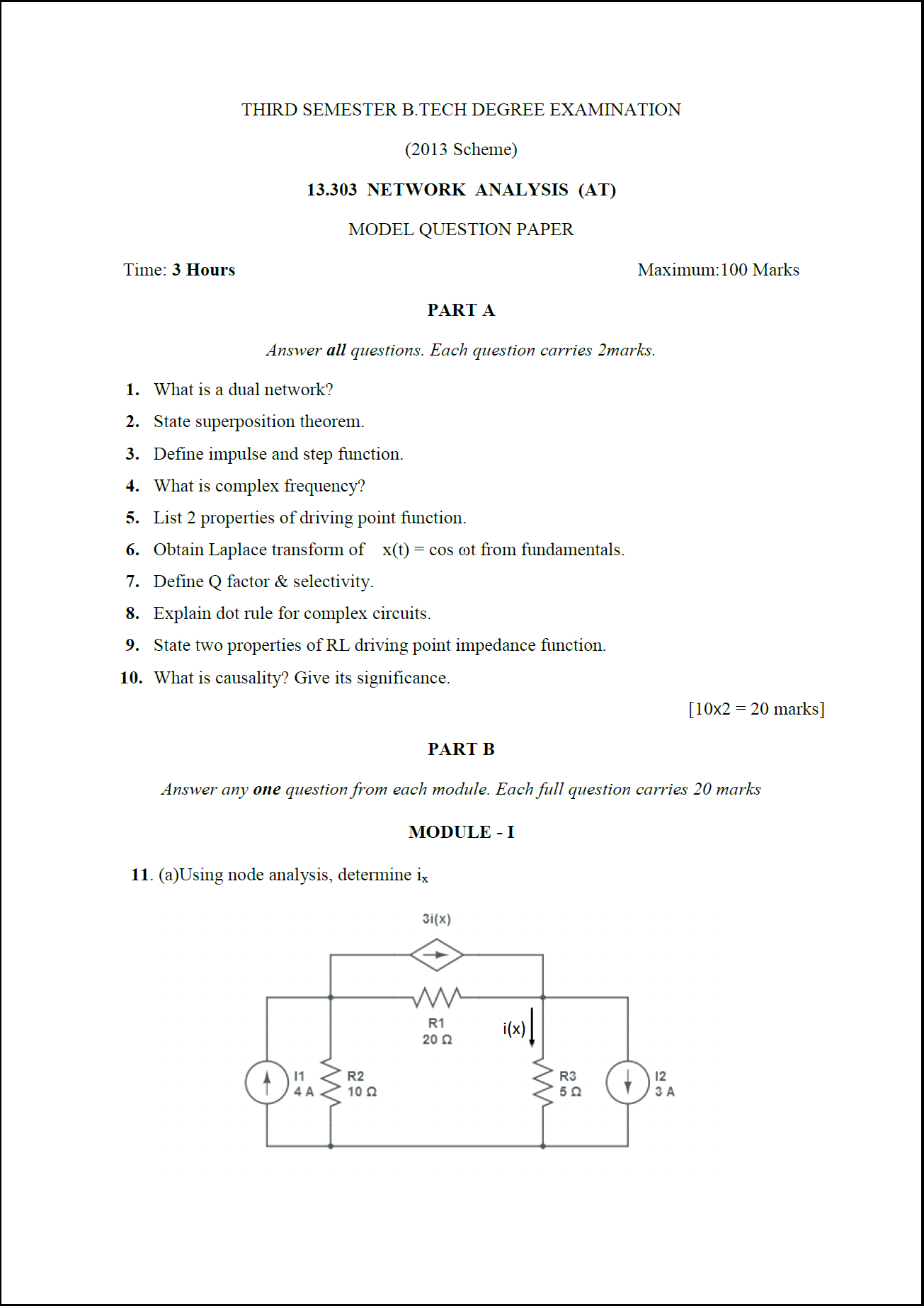 Kerala University B.Tech Network Analysis ( AT ) 2017 Question Paper ...