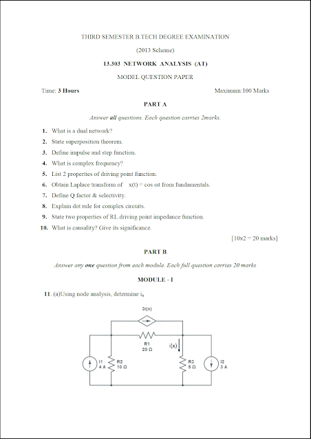 Kerala University B.Tech Network Analysis ( AT ) 2017 Question Paper ...