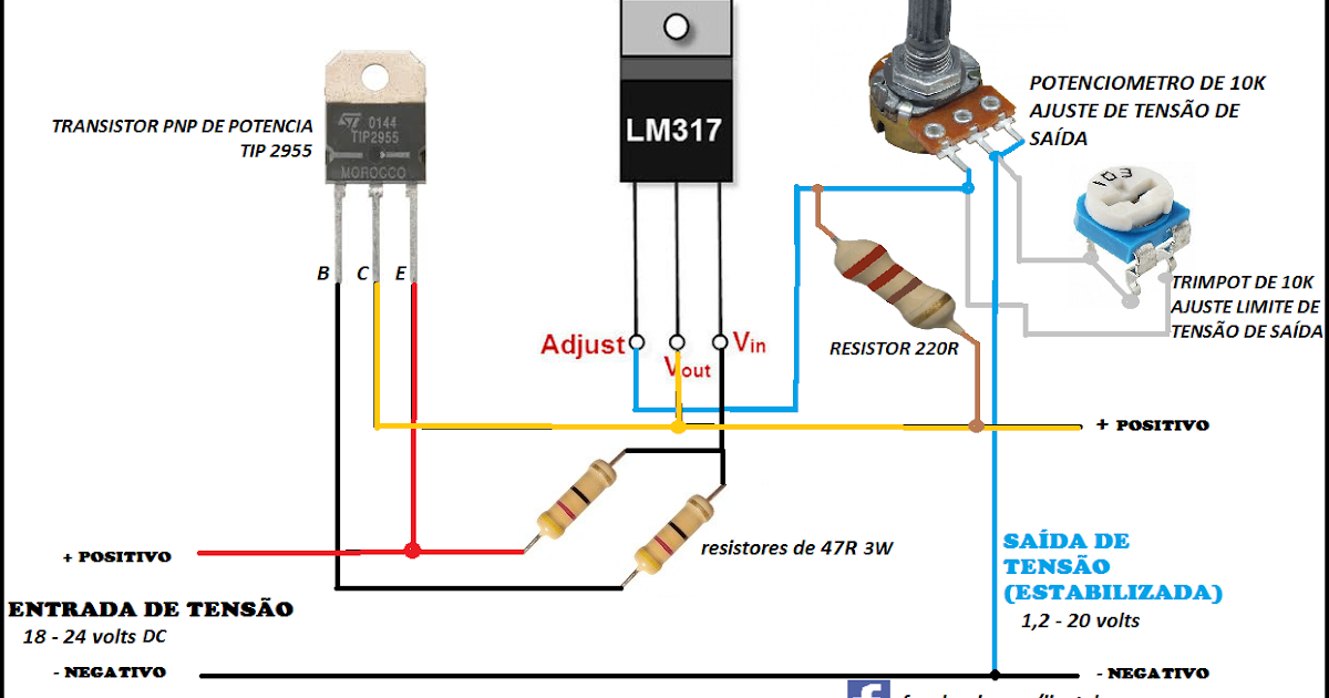 Eletrônica Noah: Circuito esquema regulador ajustável de fontes lineares.
