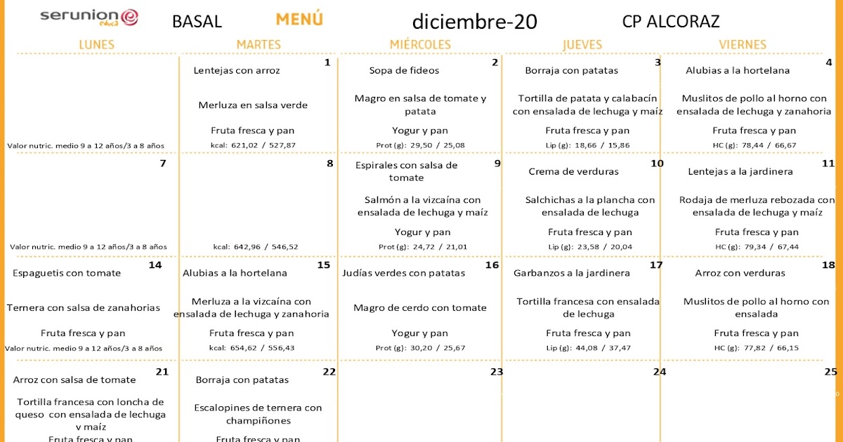 Colegio Alcoraz: MENÚ DICIEMBRE