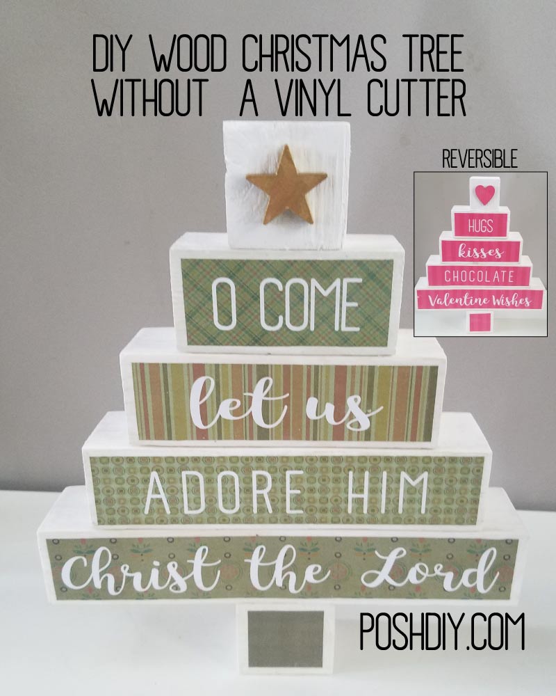 DIY Wood Block Reversible Christmas Tree and Valentine Decoration ...