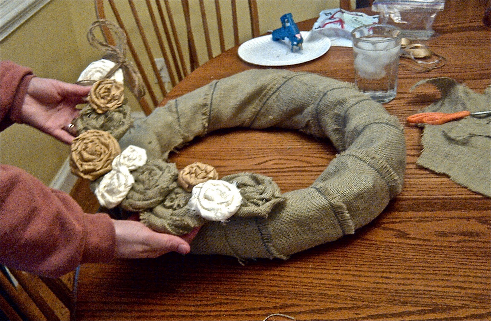 The Domestic Fairy Tale Princess: A Burlap Rosette Wreath Tutorial