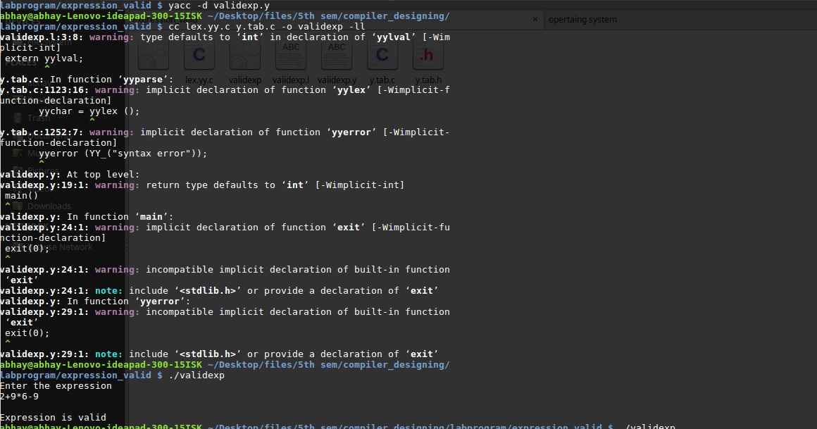 YACC Program to check whether the arithmetic expression is valid or not