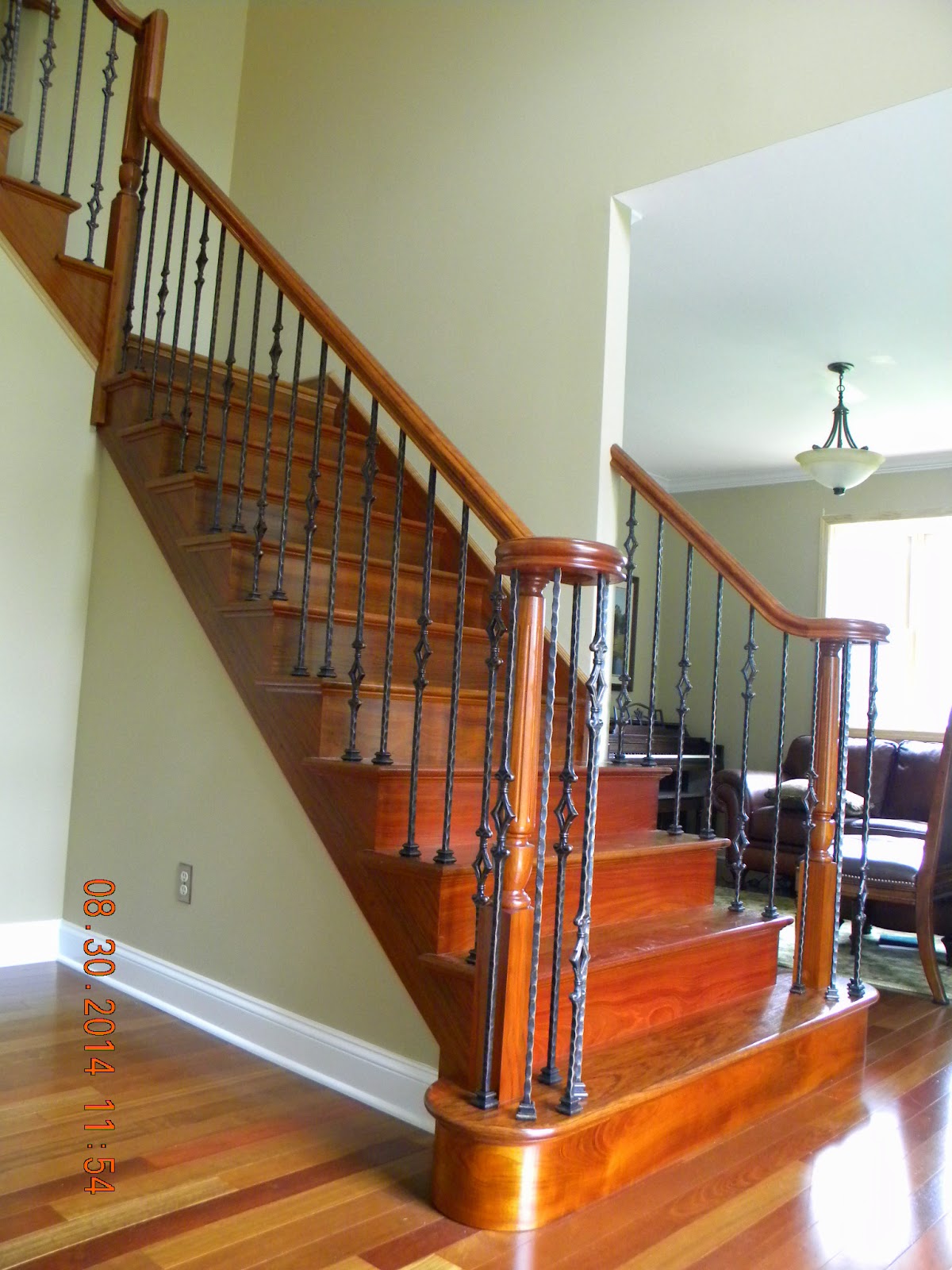Wood Stairs and Rails and Iron Balusters: New Wood Stair With Iron ...