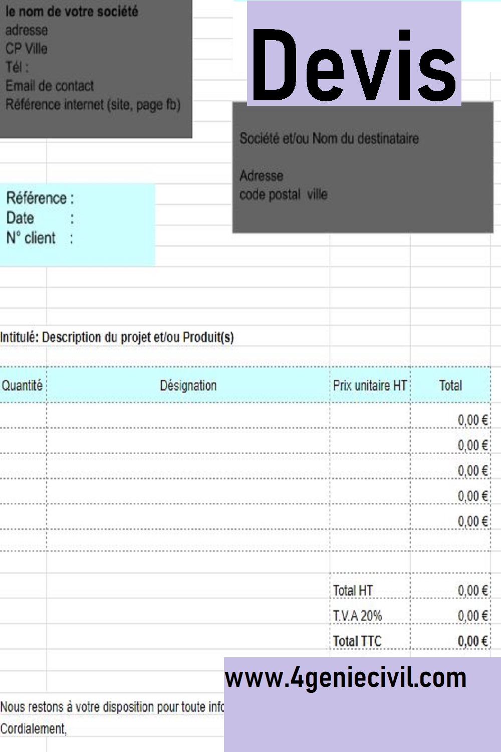 Modèle devis facture excel gratuit