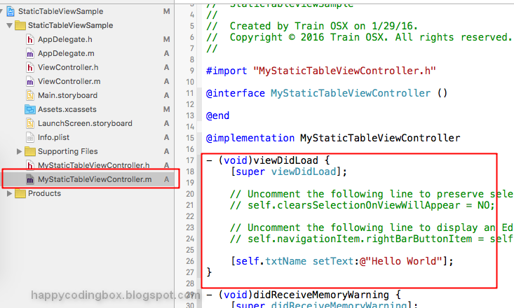 Happy Coding Box Objectivec Creating Static Tableview Tutorial
