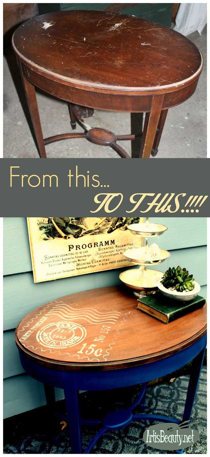 ART IS BEAUTY: Vintage French Postage Table Makeover ~Themed Furniture ...