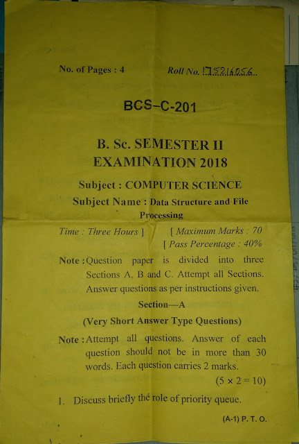 COMPUTER SCIENCES, B.sc. SEMESTER II EXAMINATION,2018