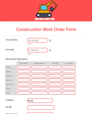 Construction Work Order Format - Invoice Template