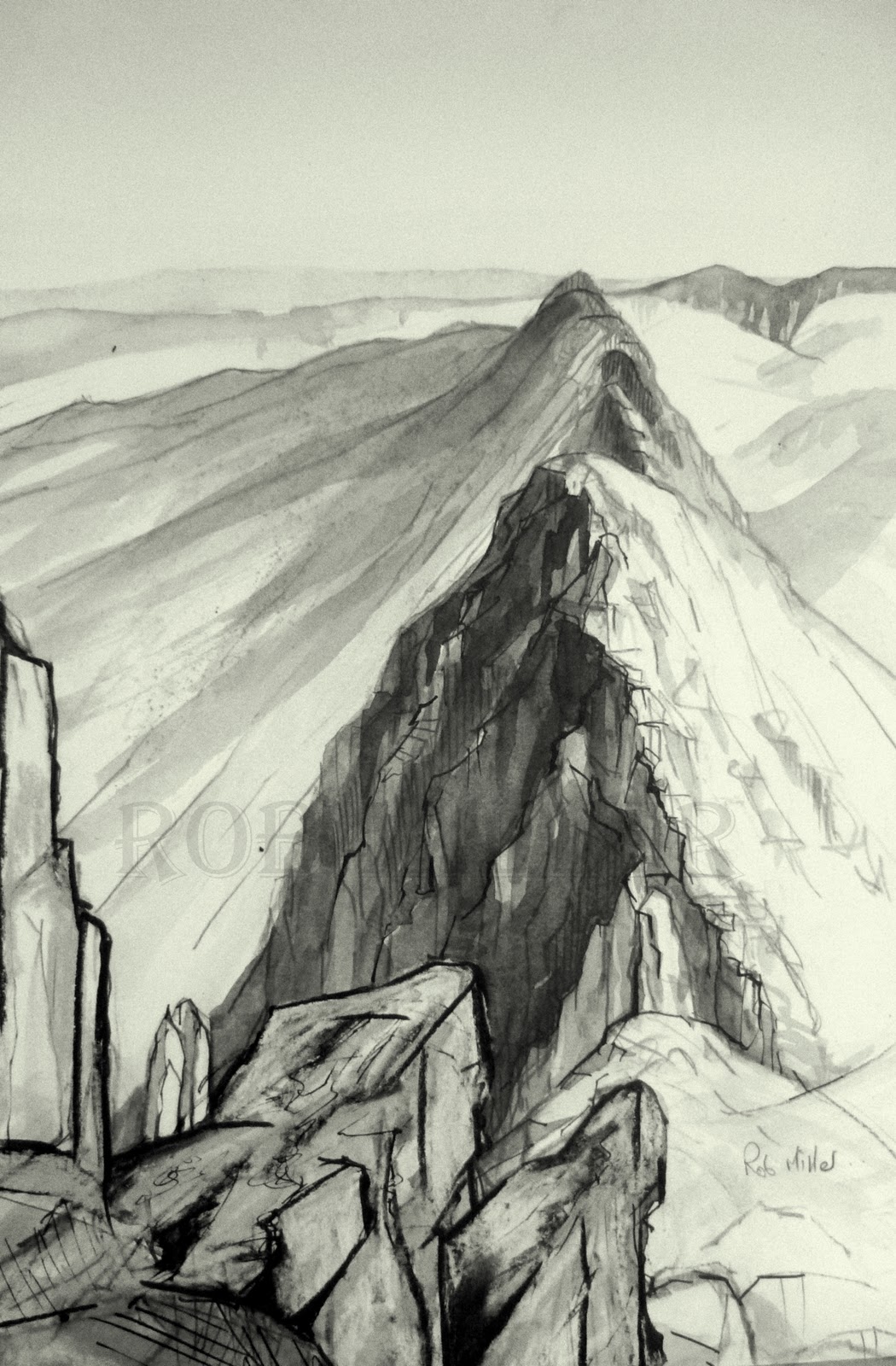 Painting of Striding Edge Helvellyn Lake District by Rob Miller RSA