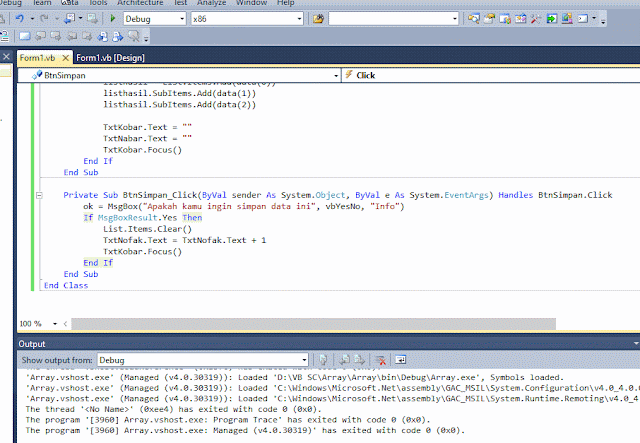 Penerapan Fungsi Array Dengan Visual Studio - Wio Code
