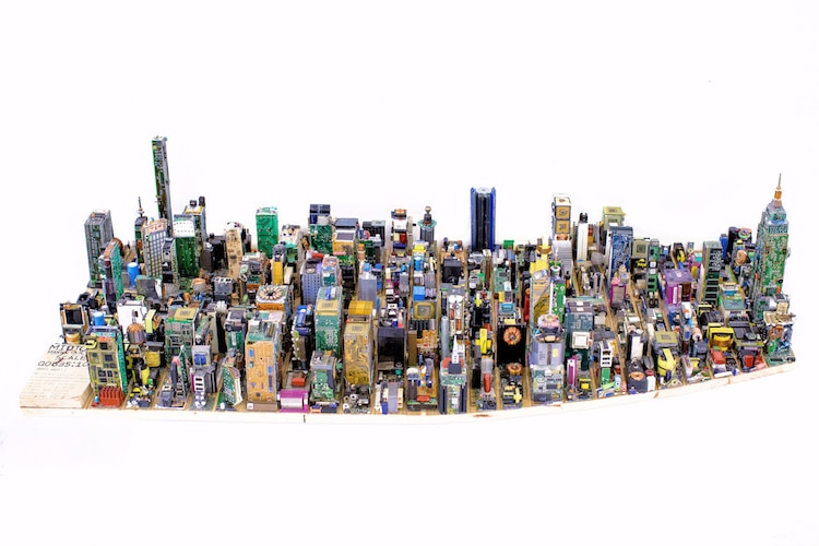 Trick Eye Museum: Model of Manhattan City from pieces of recycled computer