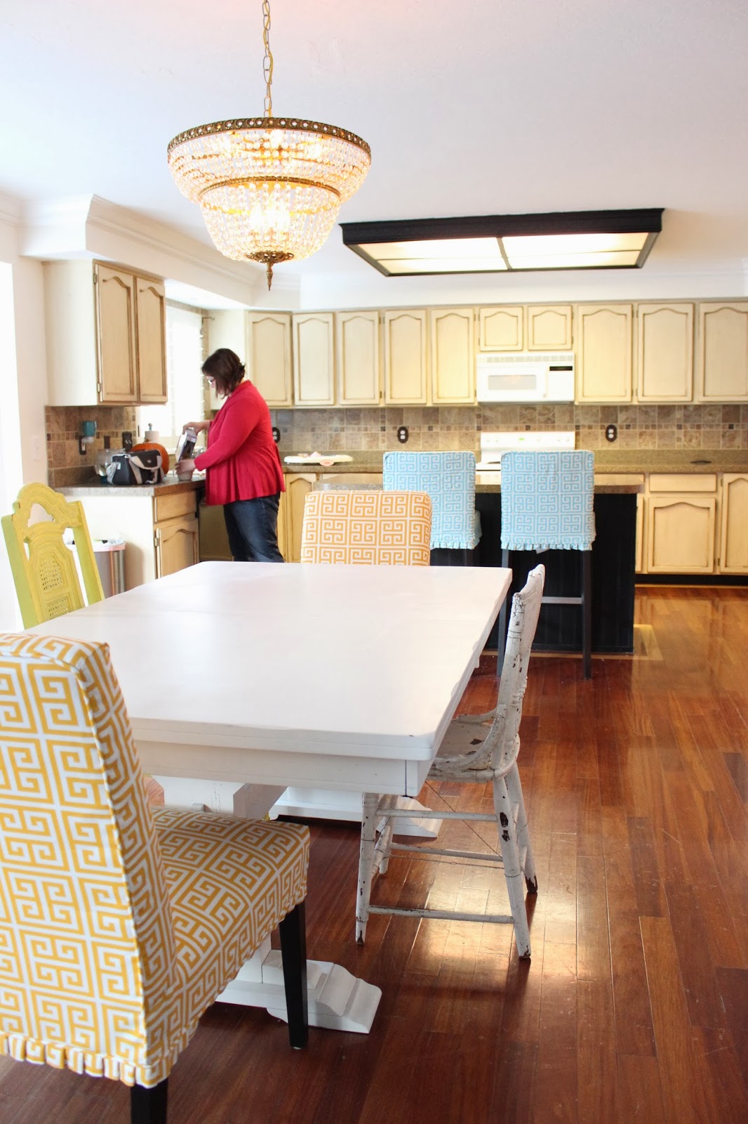 Custom Slipcovers by Shelley: Greek Key Parson chairs