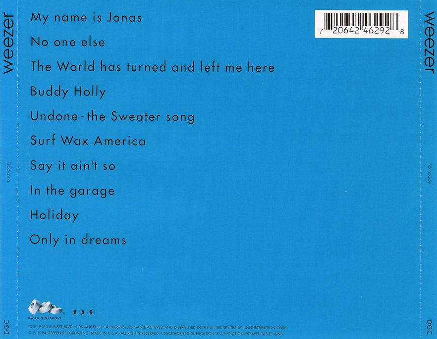 Classic Rock Covers Database: Weezer - Weezer (Blue Album) (1994)