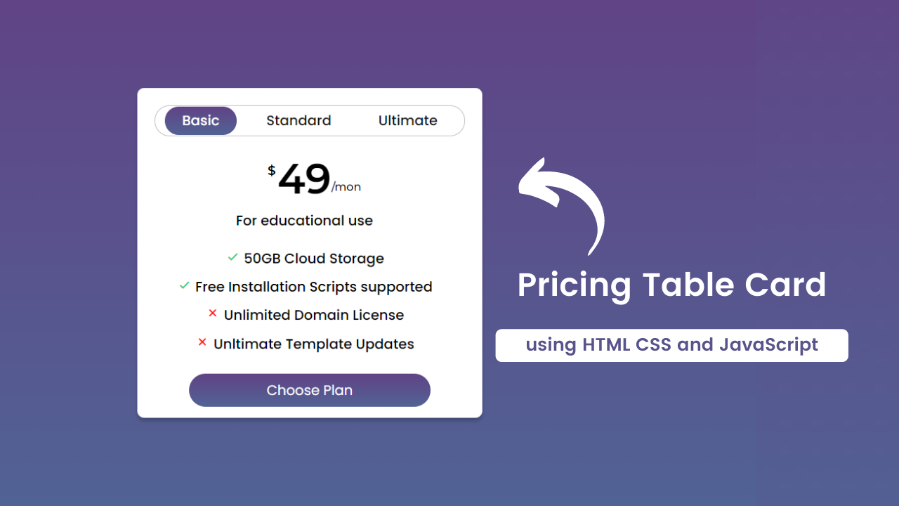 Animated Pricing Table Card in HTML CSS and JavaScript
