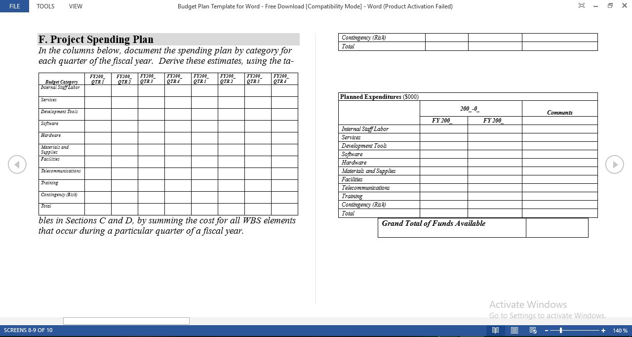 Budget Plan Template for Word - Free Download