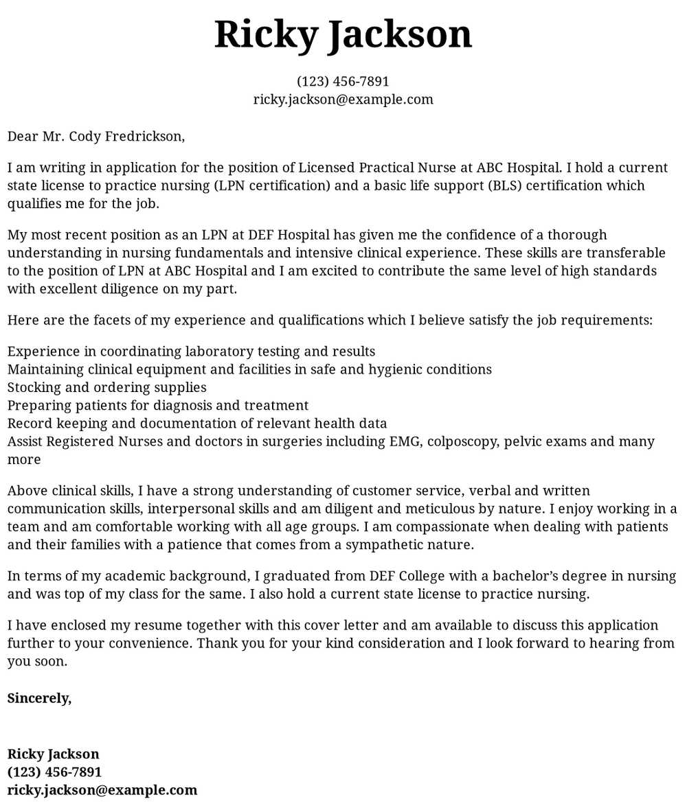 Lpn Cover Letter Examples ~ Resume Letter