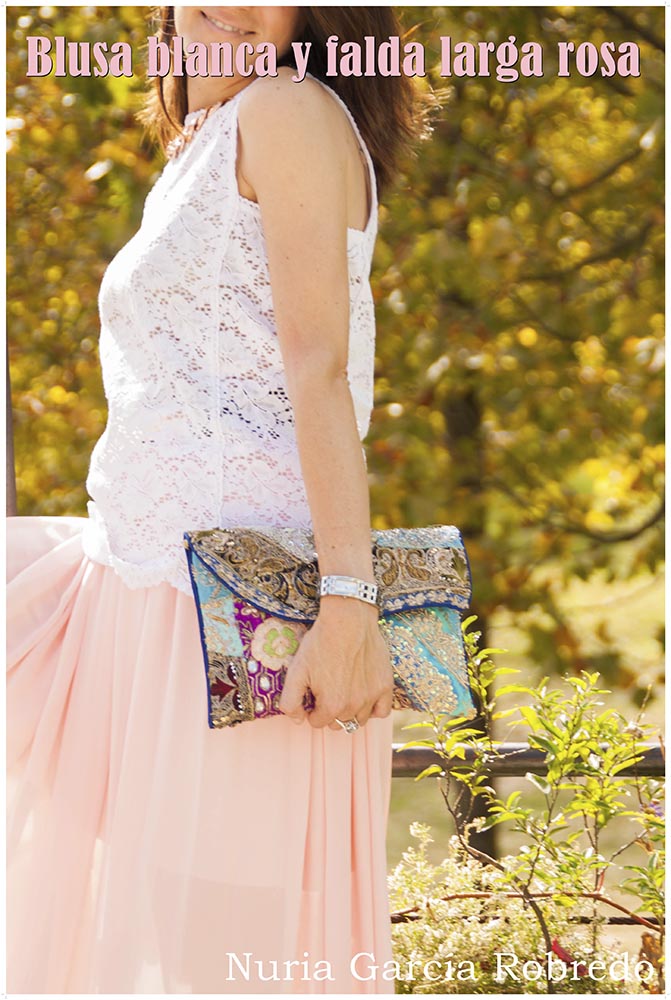 Blusa blanca y falda larga rosa | NuriLove