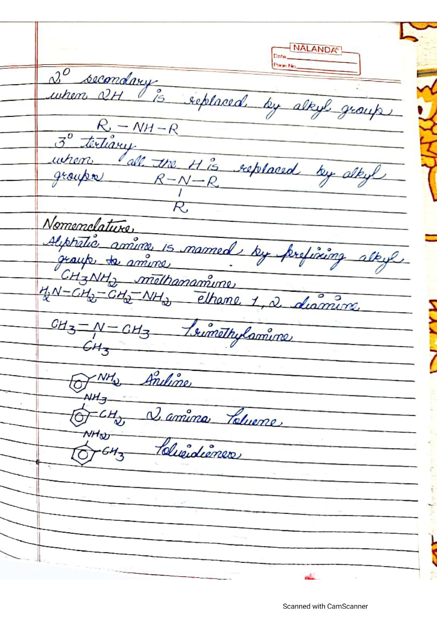 Chemistry Chapter 13- Amines Class 12 Handwritten Notes PDF download