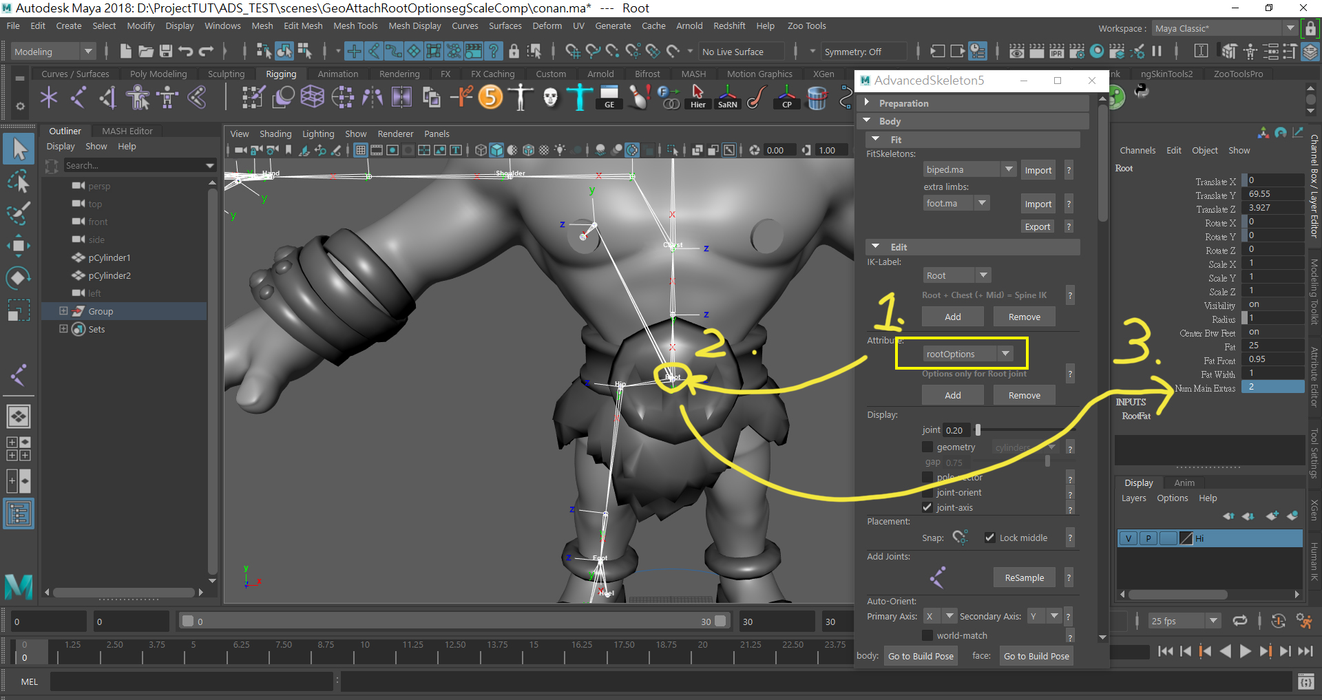 【Maya Advanced Skeleton 各種功能持續探索-2】有關Geo Attach、RootOption、segScaleComp ...