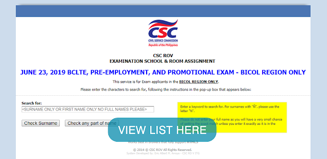 Civil Service Exam PH: Room and School Assignment: June 23, 2019 BCLTE ...