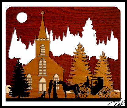 Scrollsaw Workshop: Four Layer Old Time Church Scene Scroll Saw Pattern.