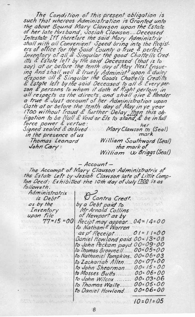 The Josiah Closson Family of New England by William G. Closson