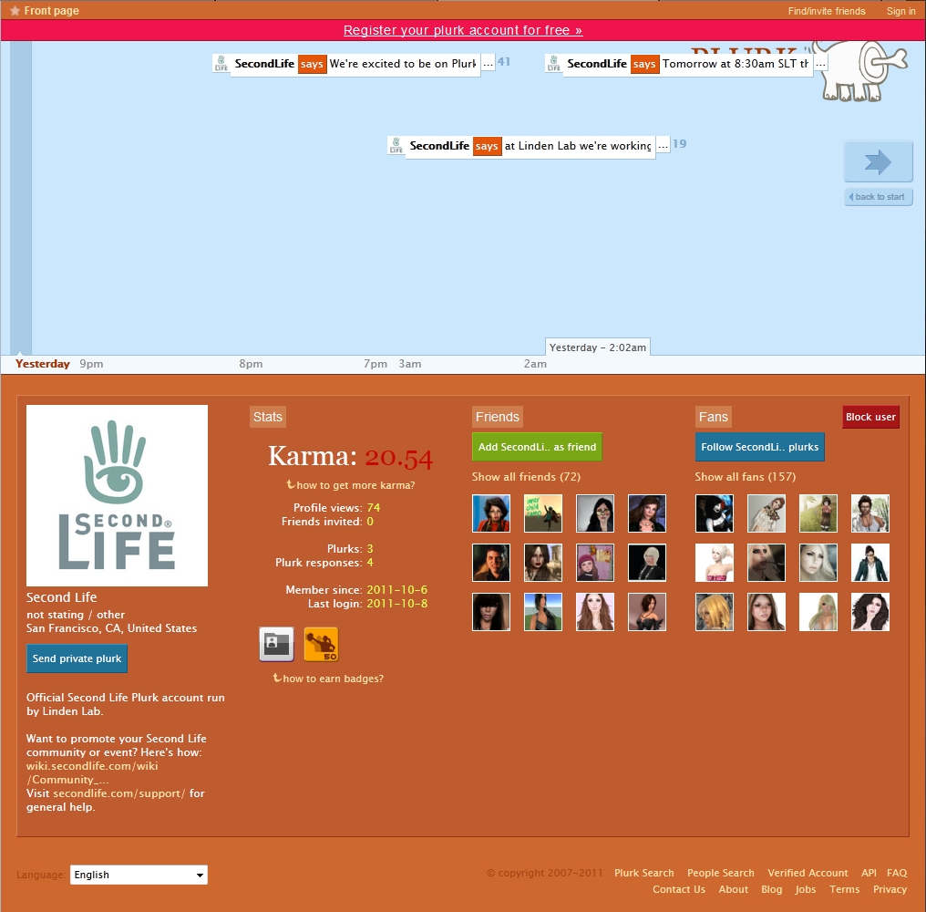 Echt Virtuell: Linden Lab startet offiziellen Second Life Plurk Account