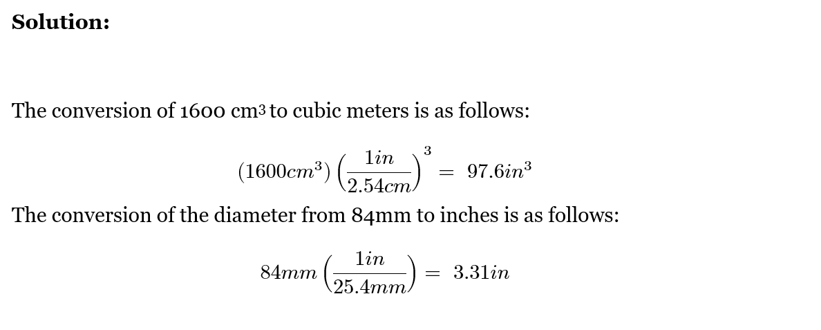9. A Nissan engine has a piston displacement (volume) of 1600 cm3 and a ...