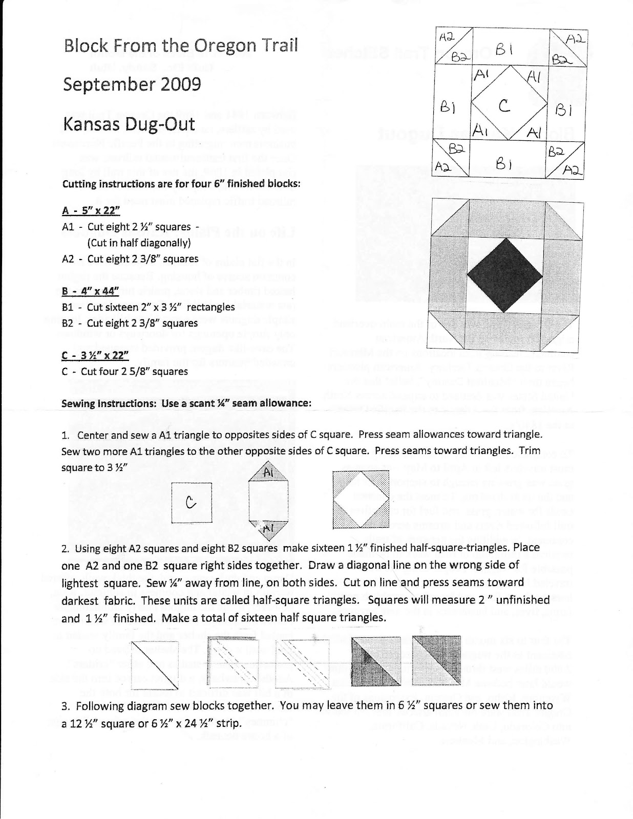 Welcome Home Farm: Oregon Trail Quilt: Kansas Dugout