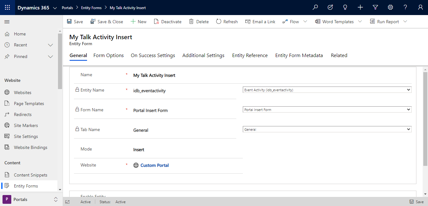 Creating Entity Form for child entity in Dynamics 365 Portals.