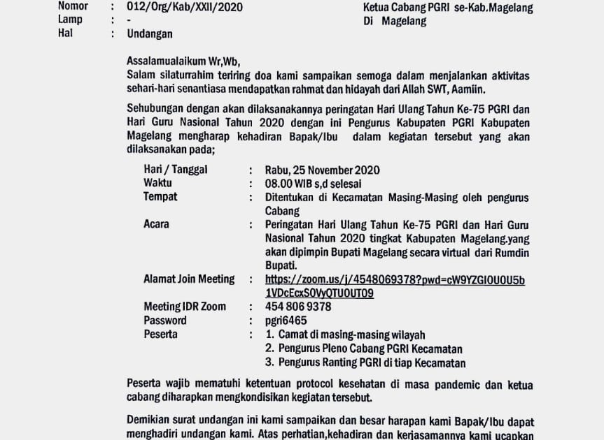 Undangan Peringatan HUT Ke-75 PGRI dan Hari Guru Nasional Tahun 2020 ... Undangan Peringatan HUT Ke-75 PGRI dan Hari Guru Nasional Tahun 2020 ...
