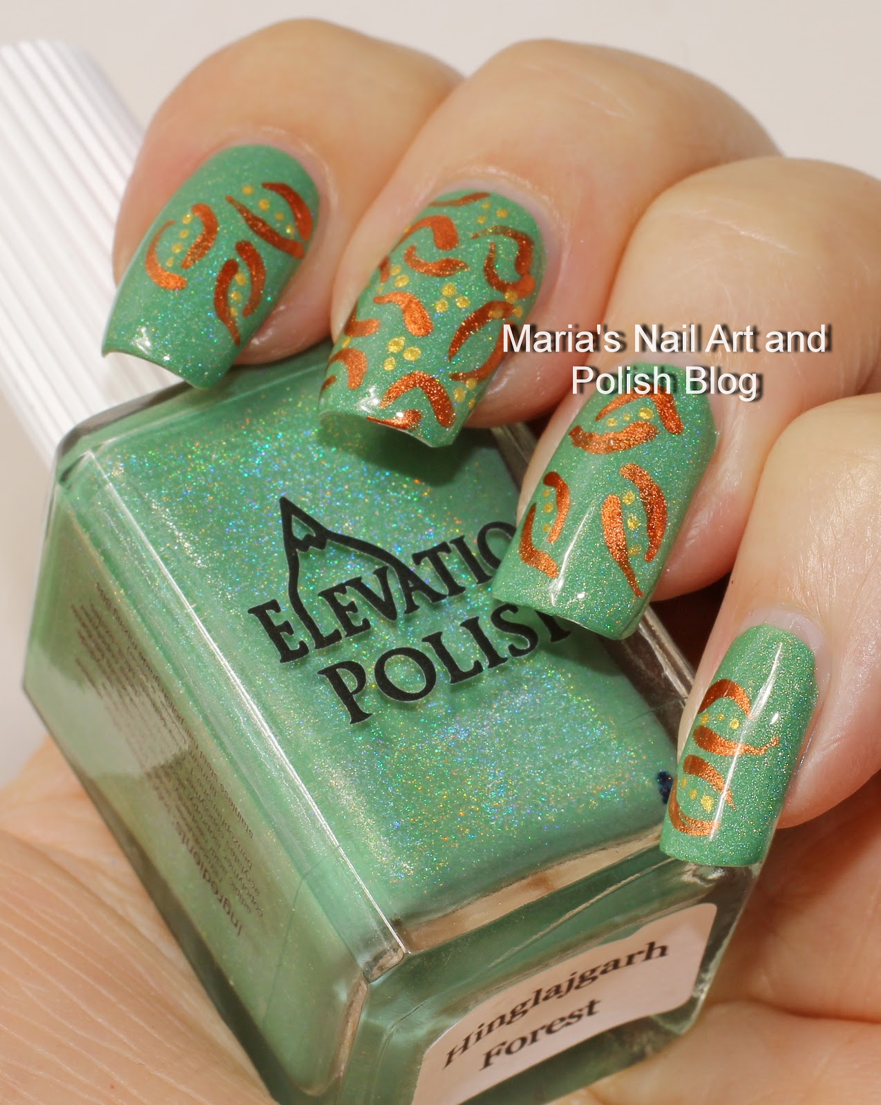 Marias Nail Art and Polish Blog: Copper, gold and green easy nail art