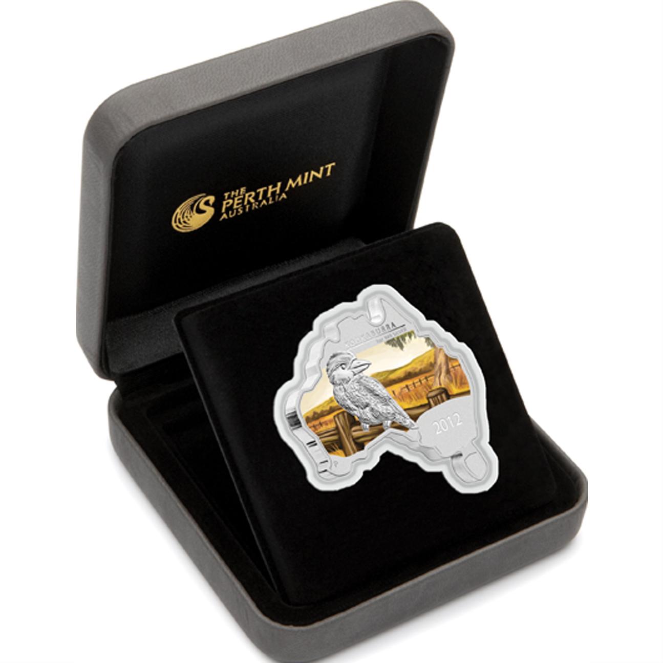 Australia Silver: Australian Map Shaped Kookaburra 2012 1oz Silver Coin