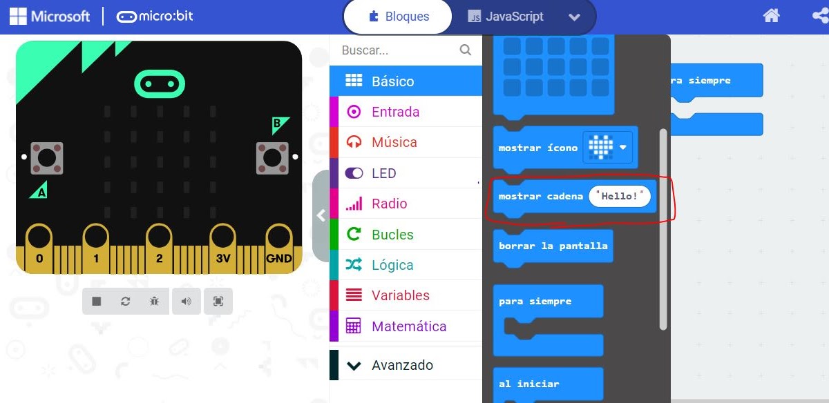 Funciones de la pestaña básico https://makecode.microbit.org/