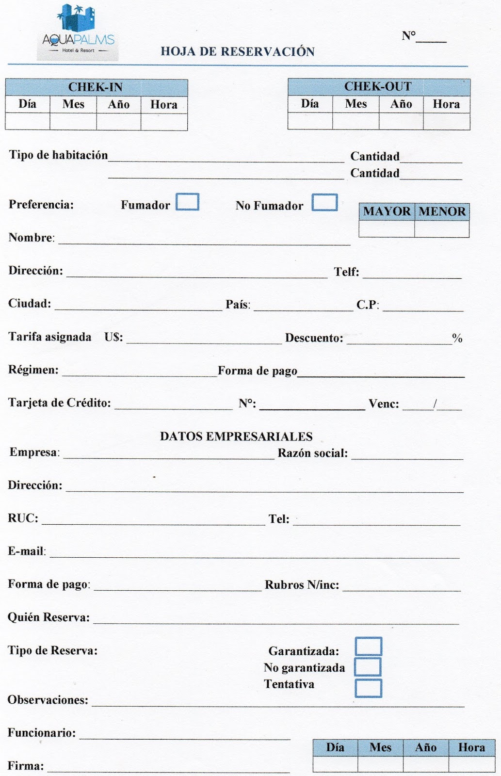 Formatos necesarios para realizar el check-in en un hotel