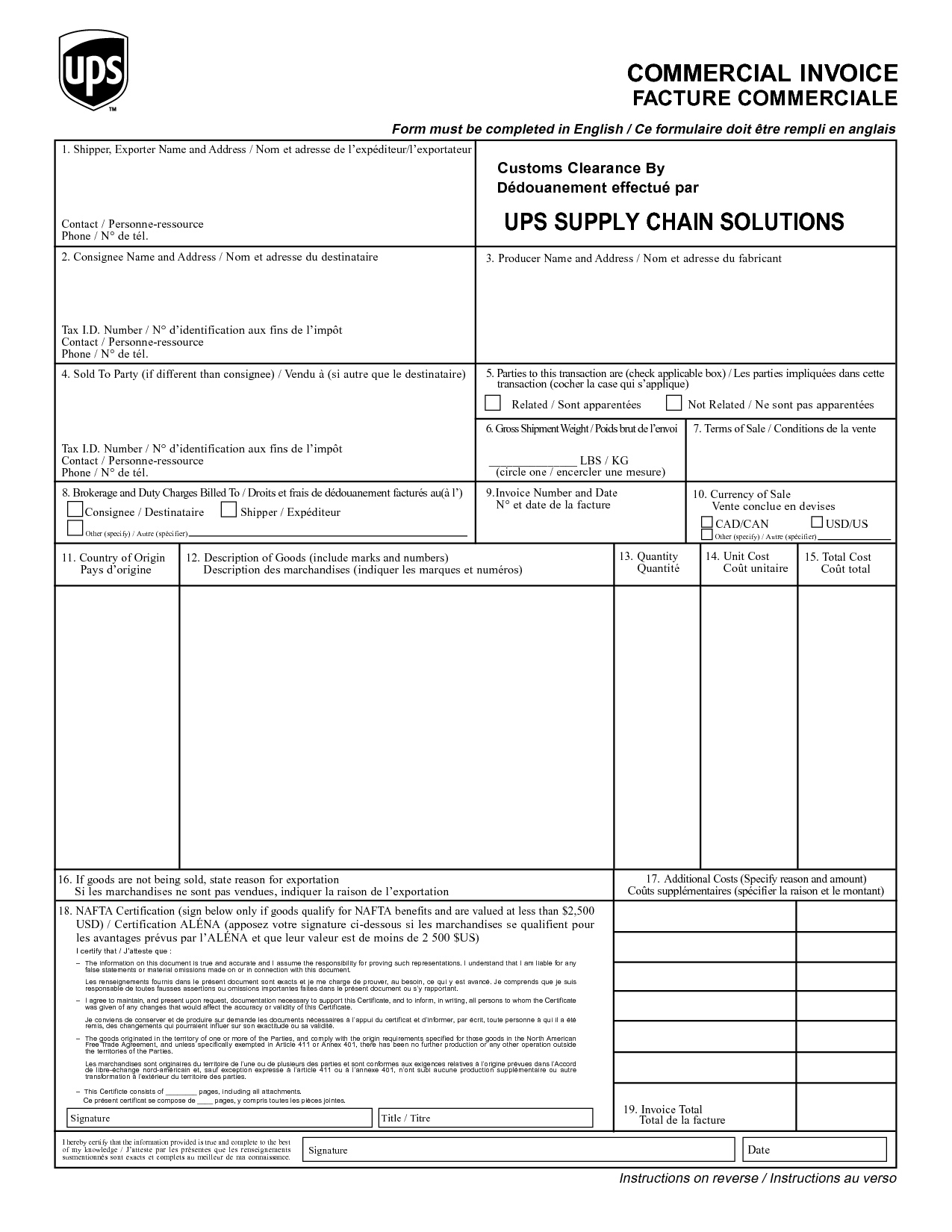 Ups Customs Form - Invoice Template