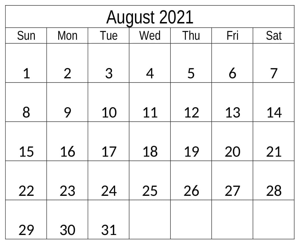 August 2021 Calendar
