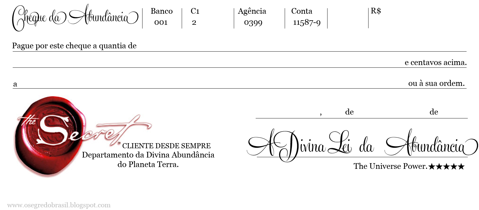 A Lei da Atração - O Segredo Brasil: Preencha seu Cheque da Abundância