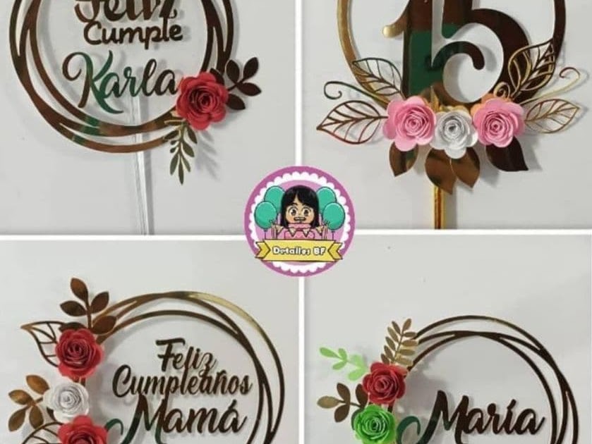 Topper metalizado con flores - Mis Toppers Tus Toppers