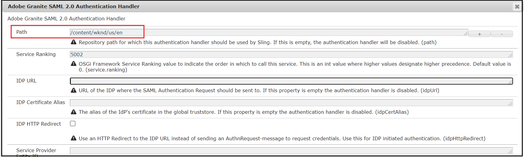 Exceptions/Issues while configuring SAML Authentication Handler - Adobe Experience Manager(AEM)