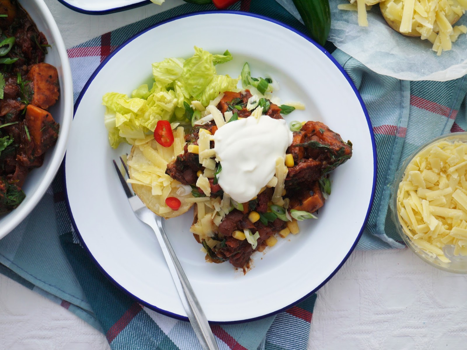 This Muslim Girl Bakes: Smoky Veggie Chilli with Cheesy Jacket Potatoes.