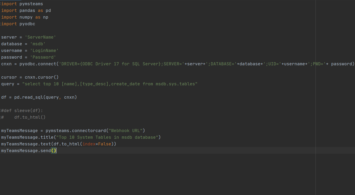 Send SQL Results to MS Teams Using Python