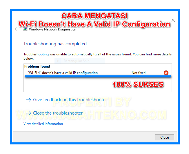 Cara Mudah Mengatasi Wi-Fi Doesn't Have A Valid IP Configuration Di Windows 10 - WADAHTEKNO
